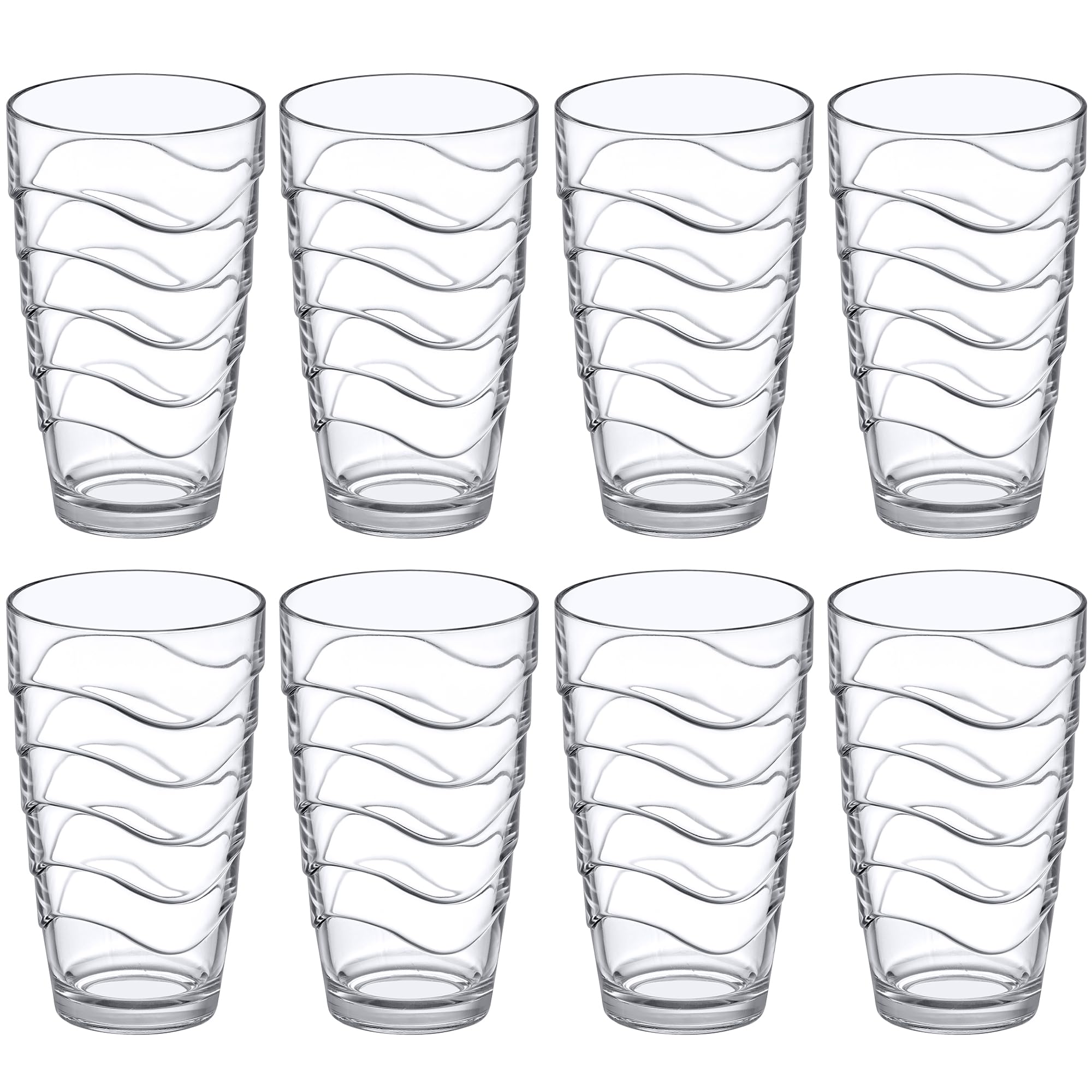 Amazing Abby - Wavely - 20-Ounce Plastic Tumblers (Set of 8), Plastic Drinking Glasses, All-Clear Reusable Plastic Cups, Stackable, BPA-Free, Shatter-Proof, Dishwasher-Safe