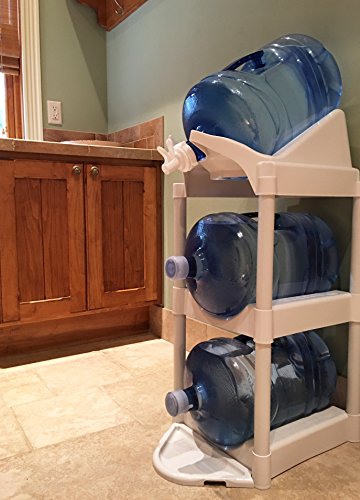Wisconic Bottle Buddy Cascada Pour & Store System Water System-3-Tier 5 Gallon Jug Storage Rack with Floor Protector & Dispenser Tray-Home & Office Organization-Durable Plastic, Easy To Assemble-Gray