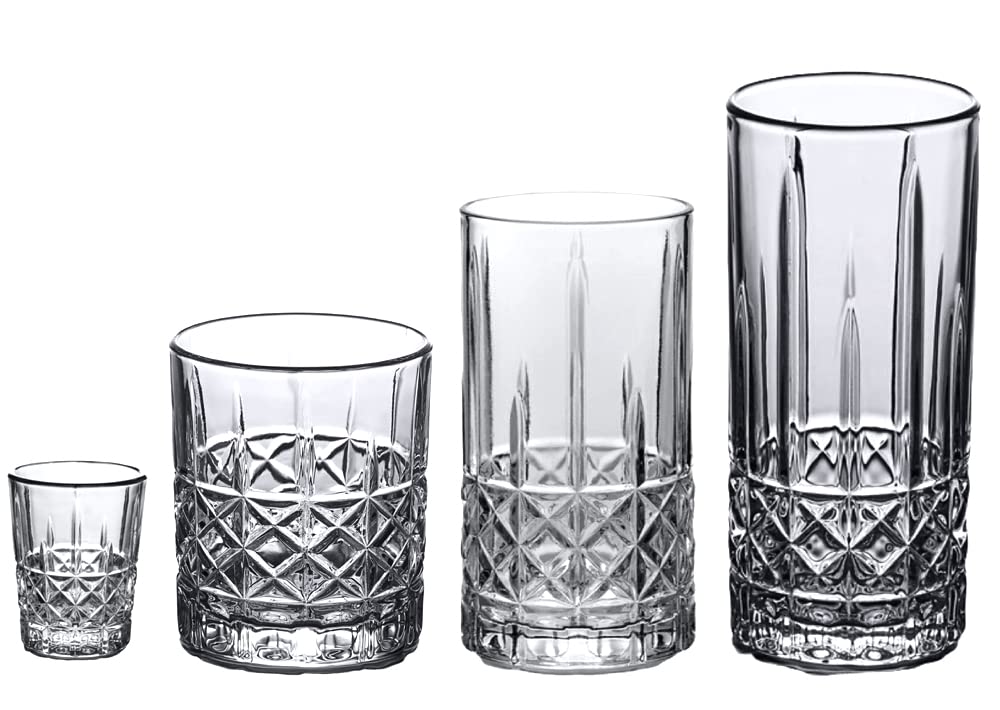 AMZ Empire Drinking glasses Set of 4 - Evora Strong 13 oz Highball Glass - Cocktail Glasses, Tumbler Cup, Beverage Cups with Coasters
