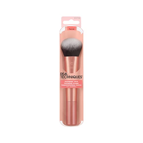 Real Techniques InstaPop Face Brush, For Liquid, Cream, & Powder Makeup, Blush, Bronzer, & Foundation Face Brush, Loose & Pressed Powder, Synthetic Bristles, Cruelty-Free & Vegan, Orange, 1 Count