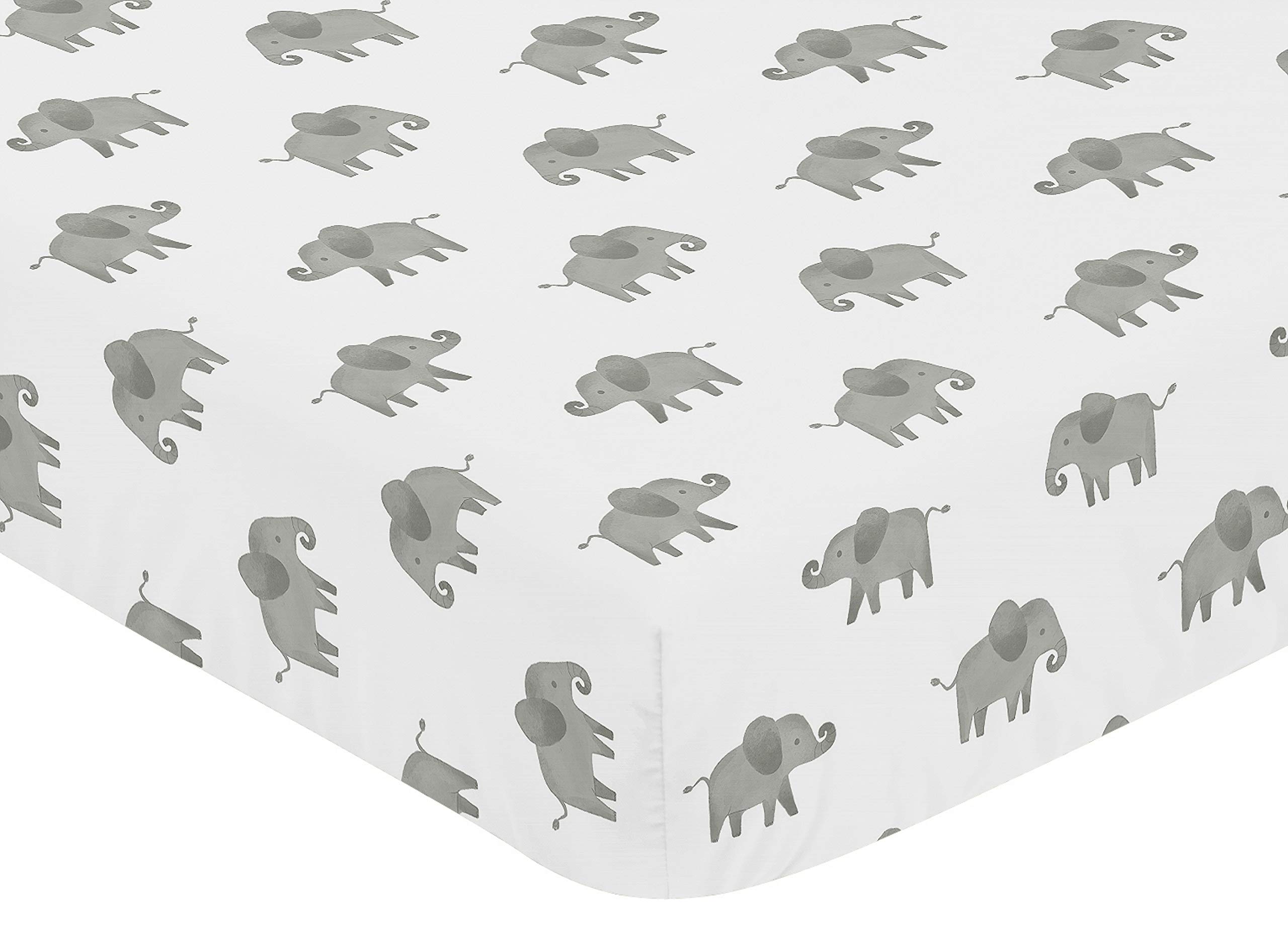 Sweet Jojo Designs Grey and White Baby or Toddler Fitted Crib Sheet for Mint Watercolor Elephant Safari Collection