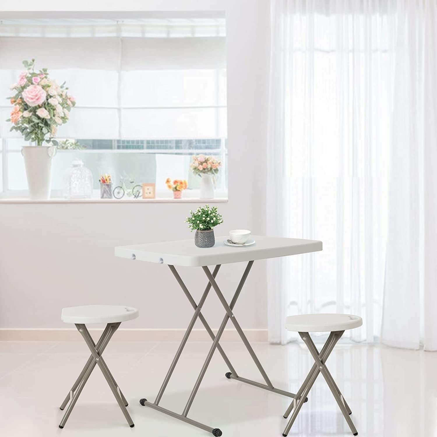 Axidou Folding Table, Portable and Adjustable Height for TV Trays, Laptop, Sewing, Ideal for Small Spaces and On-The-Go Needs, 30 Inch, White