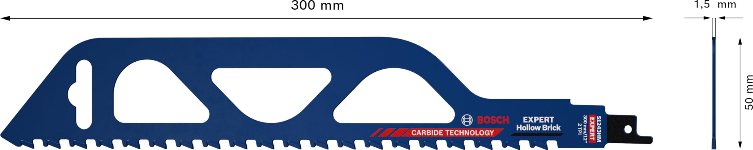 Bosch Professional 1x Expert ‘Hollow Brick’ S 1243 HM Reciprocating Saw Blade (300x50 mm, Accessories Reciprocating Saw)