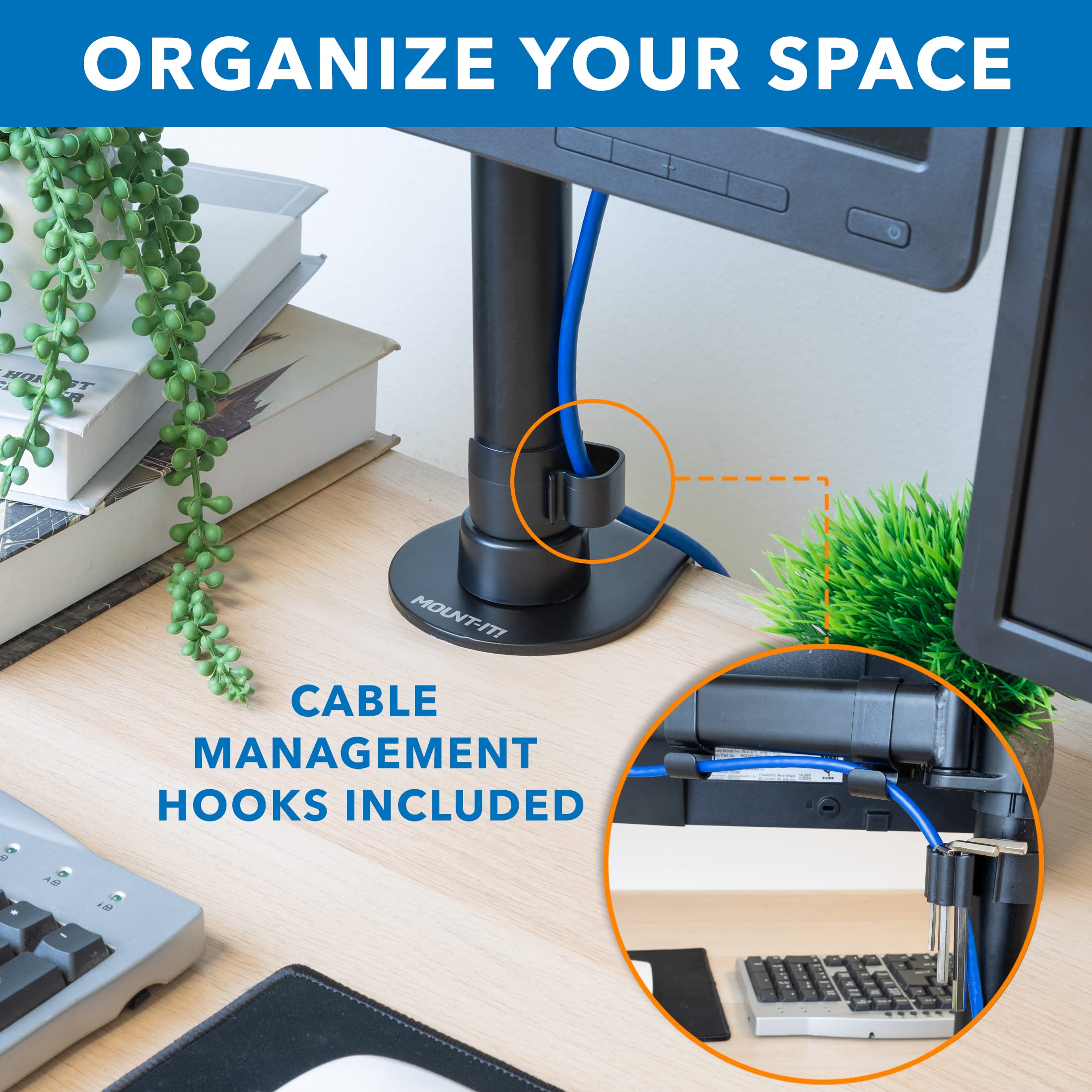 Mount-It! Triple Monitor Mount 3 Screen Desk Stand for LCD Computer Monitors for 19 20 22 23 24 27 Inch Monitors VESA 75 and 100 Compatible Full Motion, 54 lbs Capacity (MI-1753),Black