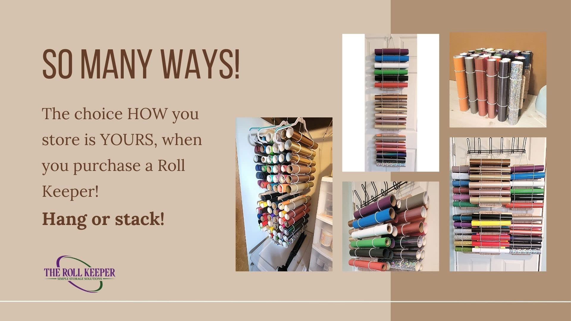 The Roll Keeper, Vinyl Roll Holder and Craft Room Organizer, Hanging Adjustable Rack, Diamond Painting Accessories ,Closet, Door and Wall Mount, Holds 24 Roll (White, Holds 24)