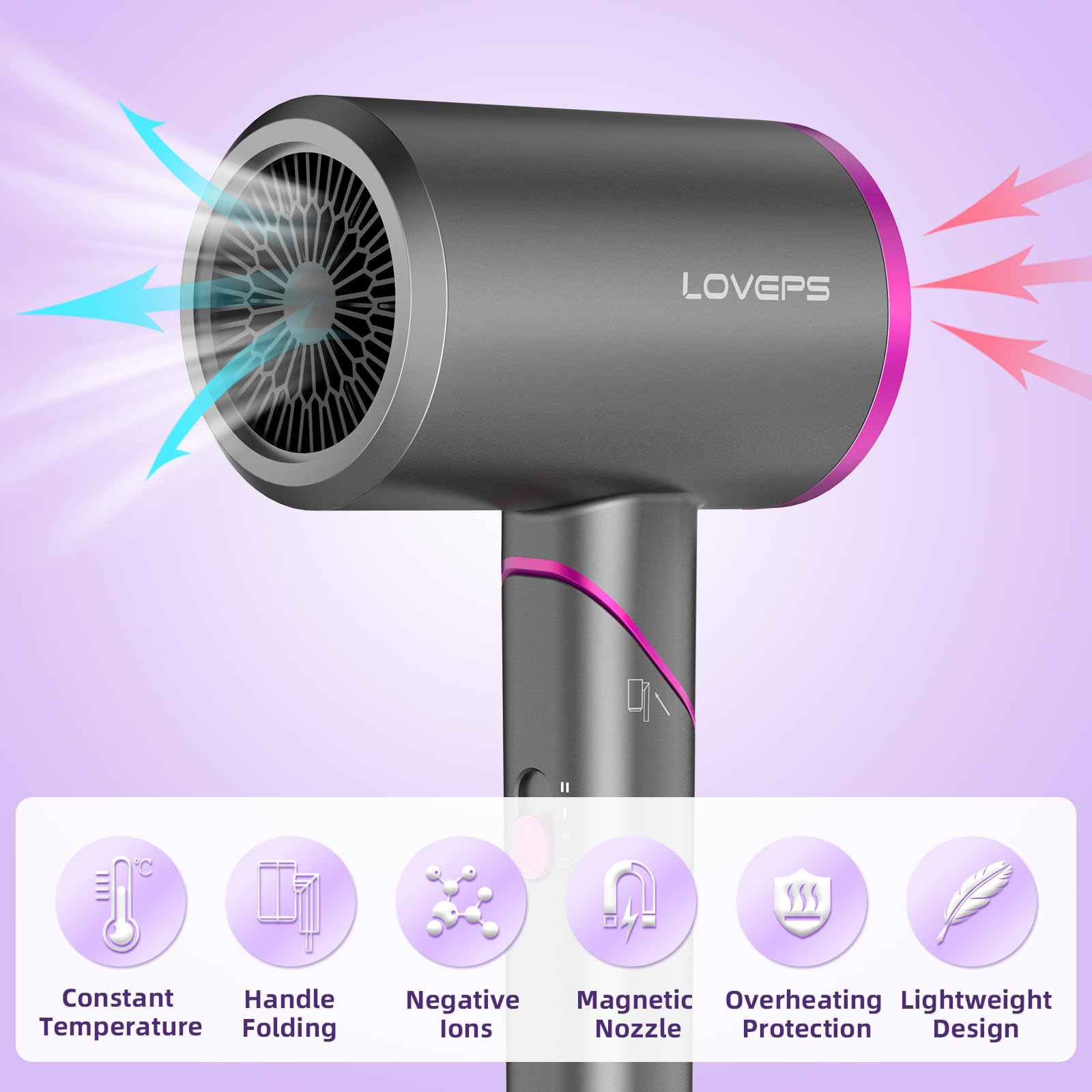Blow Dryer with Diffuser, Ionic Hair Dryer, Constant Temperature Hair Care Without Damage,Travel Hair Dryer,Pink Gold
