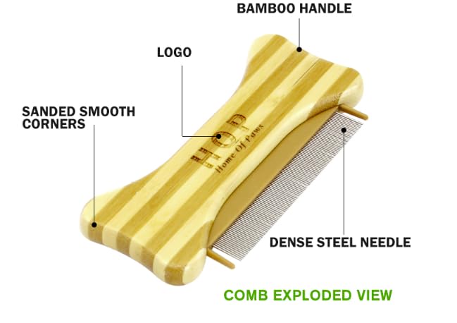 Bamboo Wooden Pet Flea CombFor Pet Cat Dog Flea Grooming Comb Stainless Steel in Bone Shape, Proven Grooming Tools for Dogs Cats and Other Animals