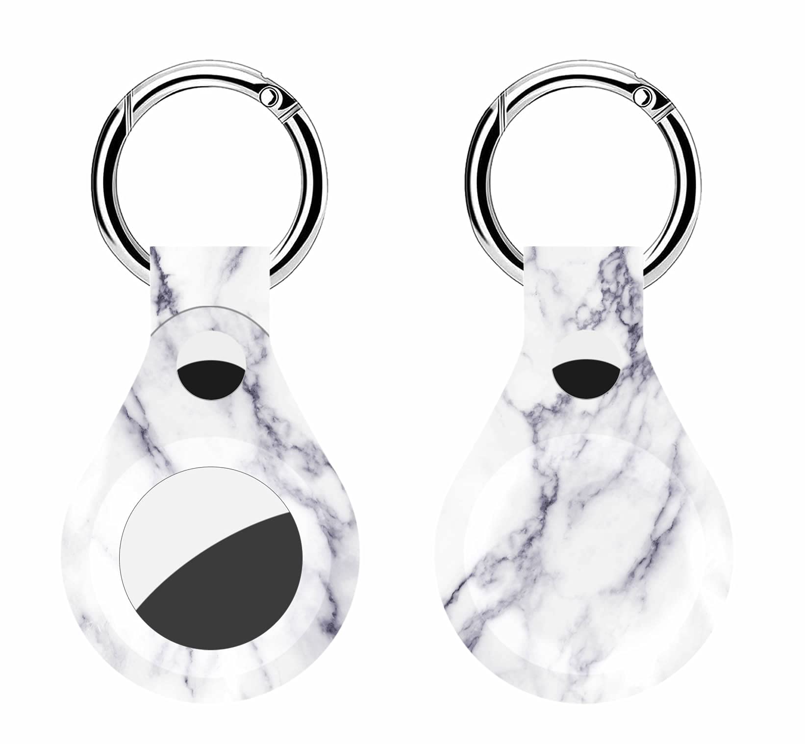 A-Focus 1 Pack Marble Case for Airtag Finder, Cute Stylish Fashion IMD Design Leather Cover with Anti-Lost Keychain Compatible with AirTag Tracker - White Gray Marble