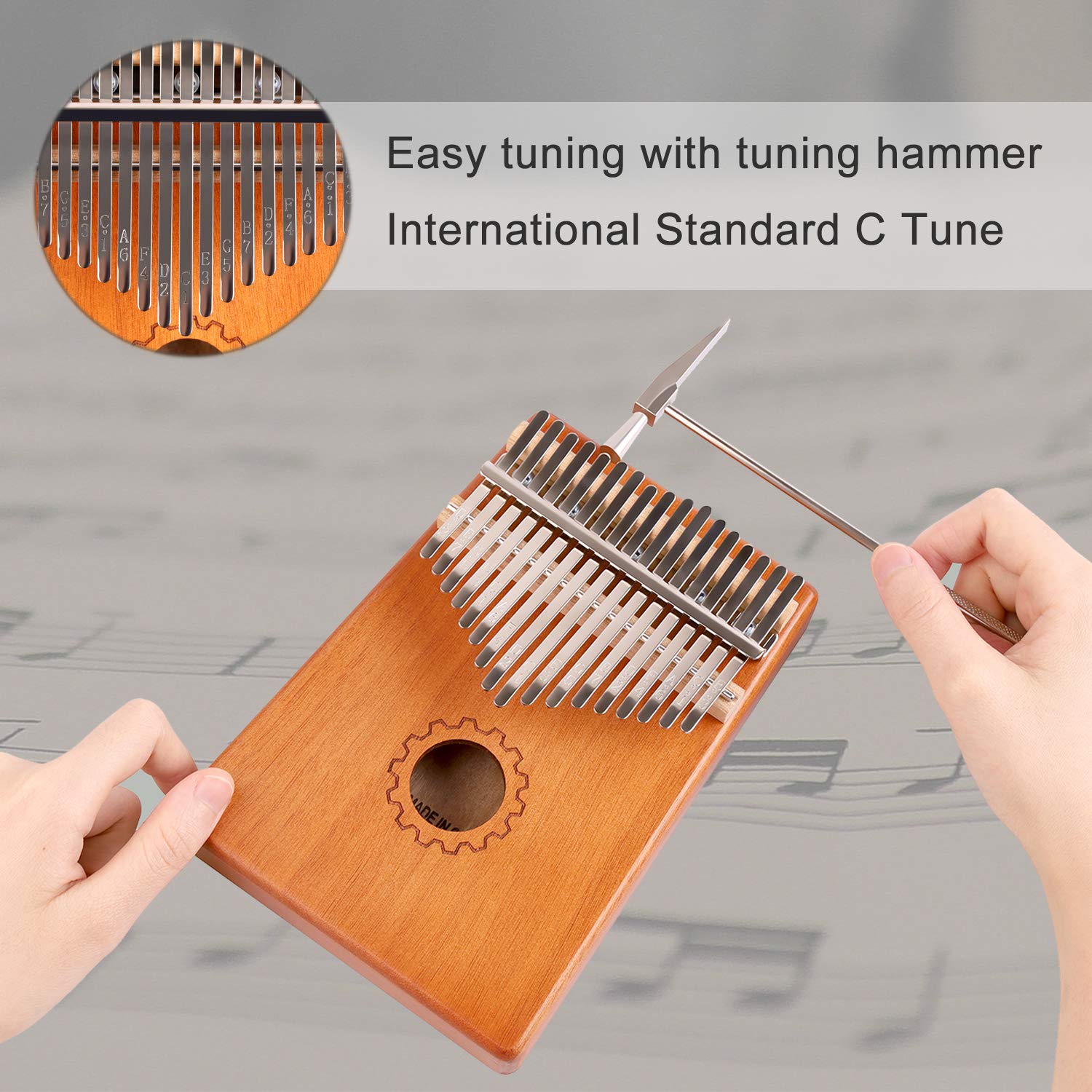 ActFun Kalimba Thumb Piano 17 Keys, Solid Mahogany Wood Finger Piano with Study Instruction, Portable Musical Instrument for Kids, Adults and Beginners, Brown
