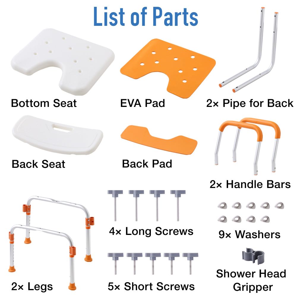 Shower Chair for Inside Shower, Japard 400 lbs Heavy Duty Bath Chair with Arms and Shower Head Holder, Medical Shower Seat, Bath Stool Safety Shower Bench for Elderly