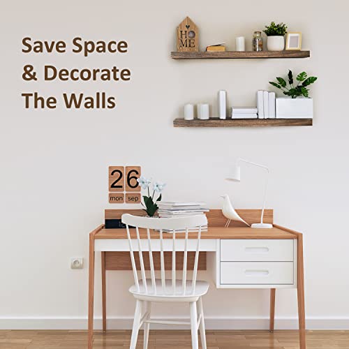 Floating Shelves for Wall Set of 2, Rustic , 24 Inch, Natural Dark Wood ,Farmhouse, Thick Floating Shelf for Bathroom, Bedroom, Kitchen, Living Room, Office
