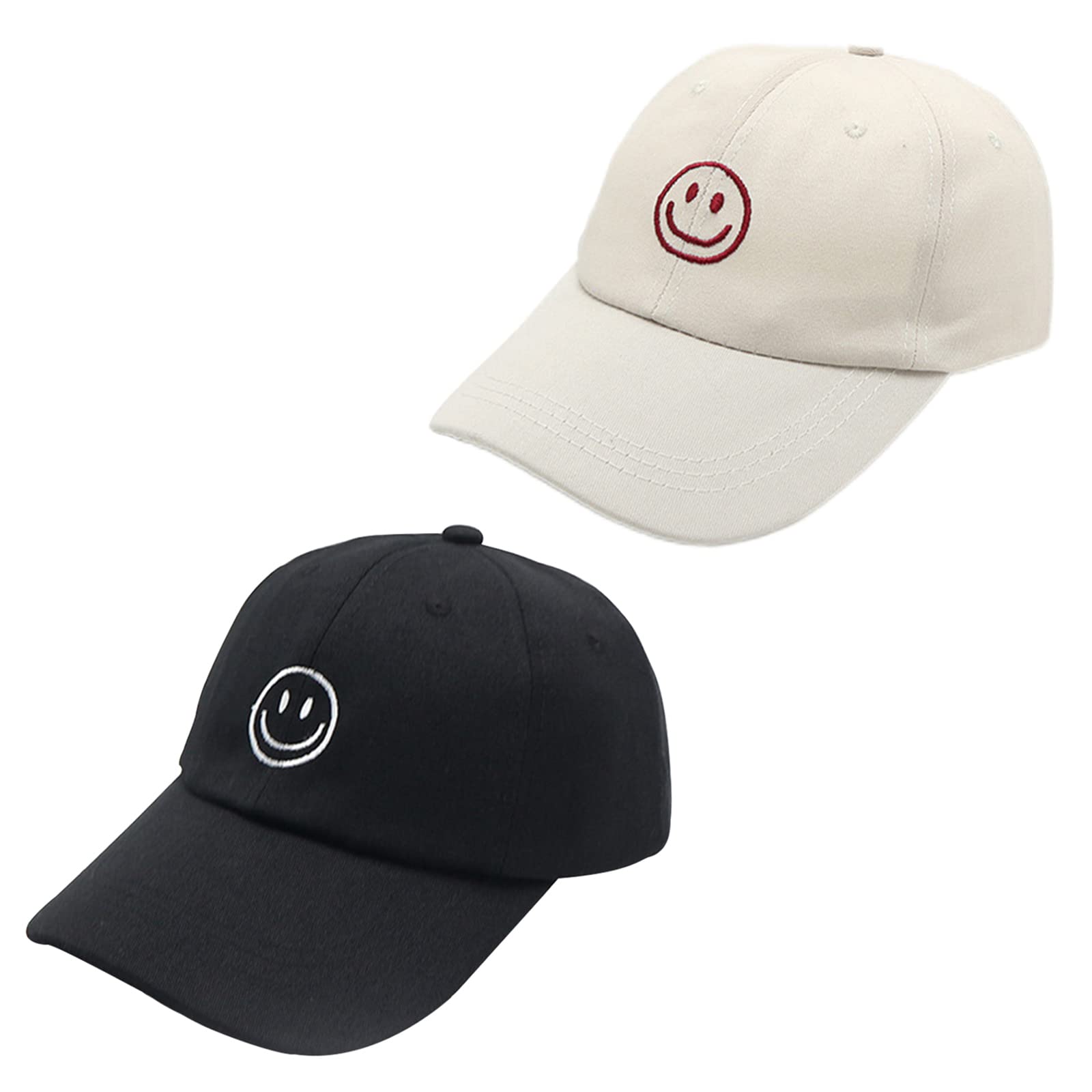 AJG Smiley Face Baseball Cap Men Women Cotton Adjustable Dad Hat Classic Casual Outdoor Unisex Trucker Hat (2Pack-Black&Yellow)