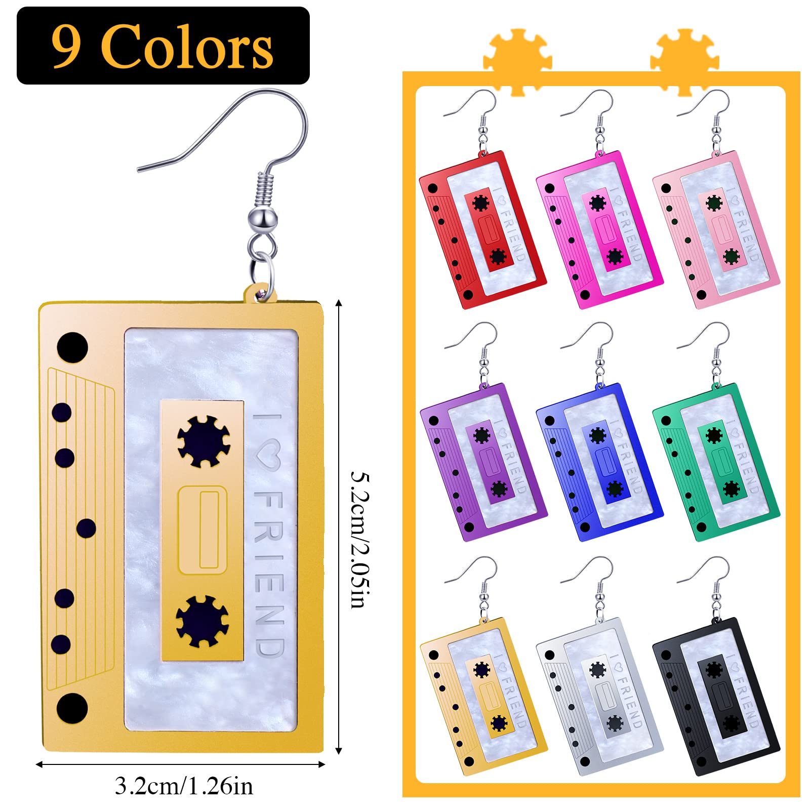 9 Pairs Cassette Tape Earrings for Women Christmas Party Funny Retro Tape Dangle Drop 80s Accessories