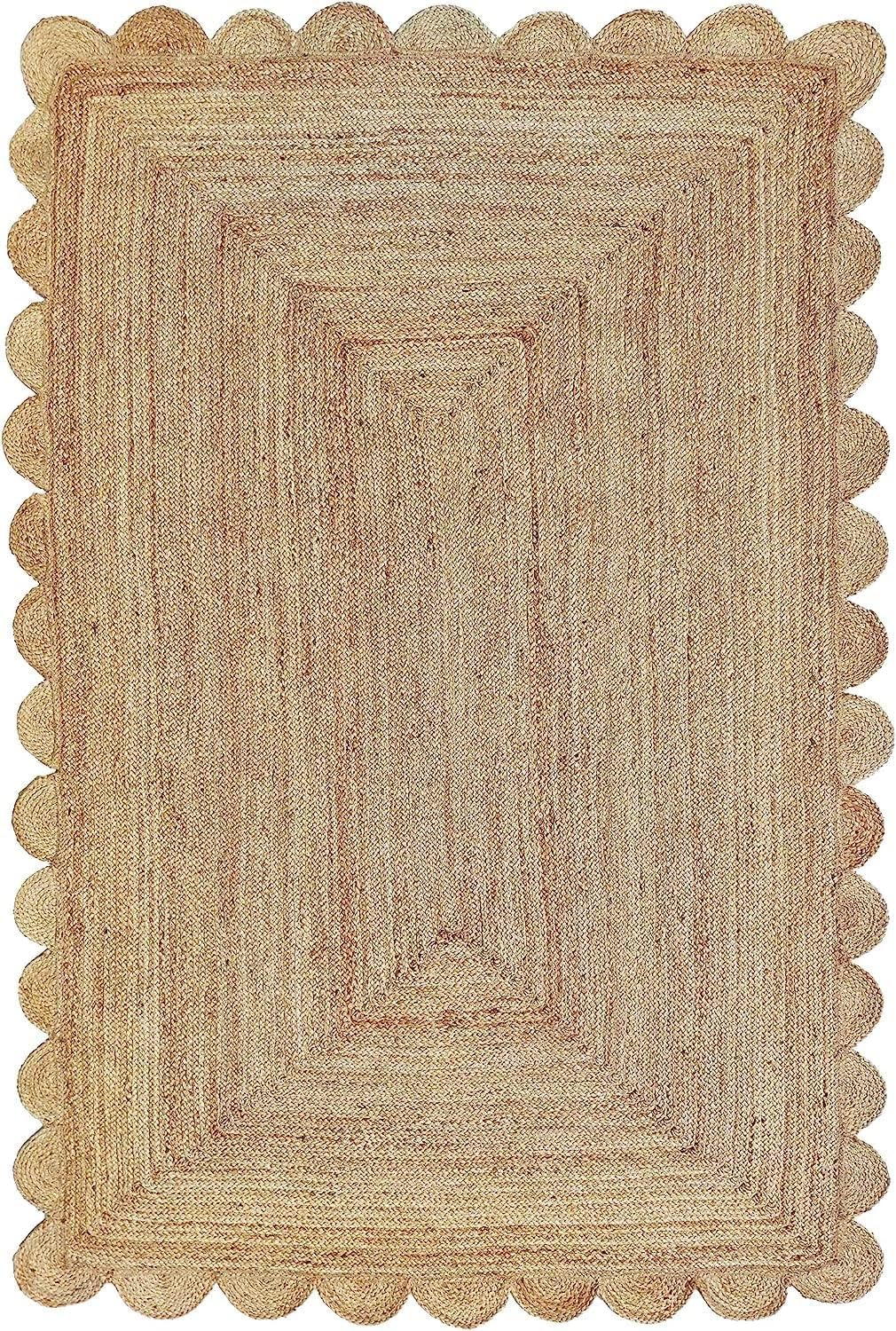 Scallop Pattern Jute Bohemian Area Rug (2' x 3')