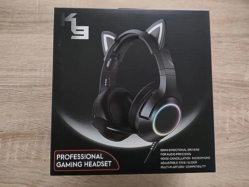 AJIJAR Gaming Headset with Removable Cat Ears, Compatible with PC PS4 PS5 Xbox One(Adapter Not Included) Mobile Phones, with Surround Sound, RGB Backlight & Noise Canceling Retractable Microphone