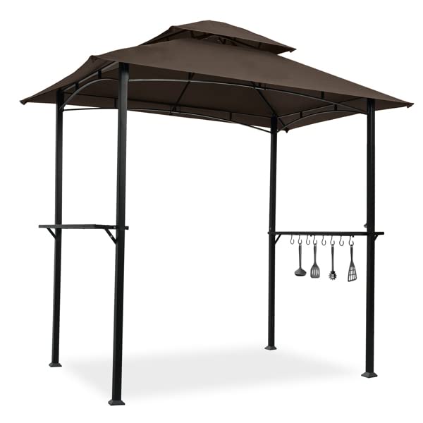 8x5ft Double Tier Grill Gazebo, Outdoor BBQ Shelter Tent Canopy with Steel Frame, Hooks and Mesh Tables