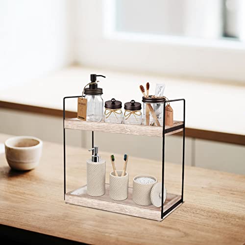 Bathroom Counter Organizer, Vanity Organizers and Storage Tray, Bathroom Countertop Shelf, Bathroom Under Sink Organizer, Rustic Bathroom Kitchen Coffee Station Decor (2 Tier)