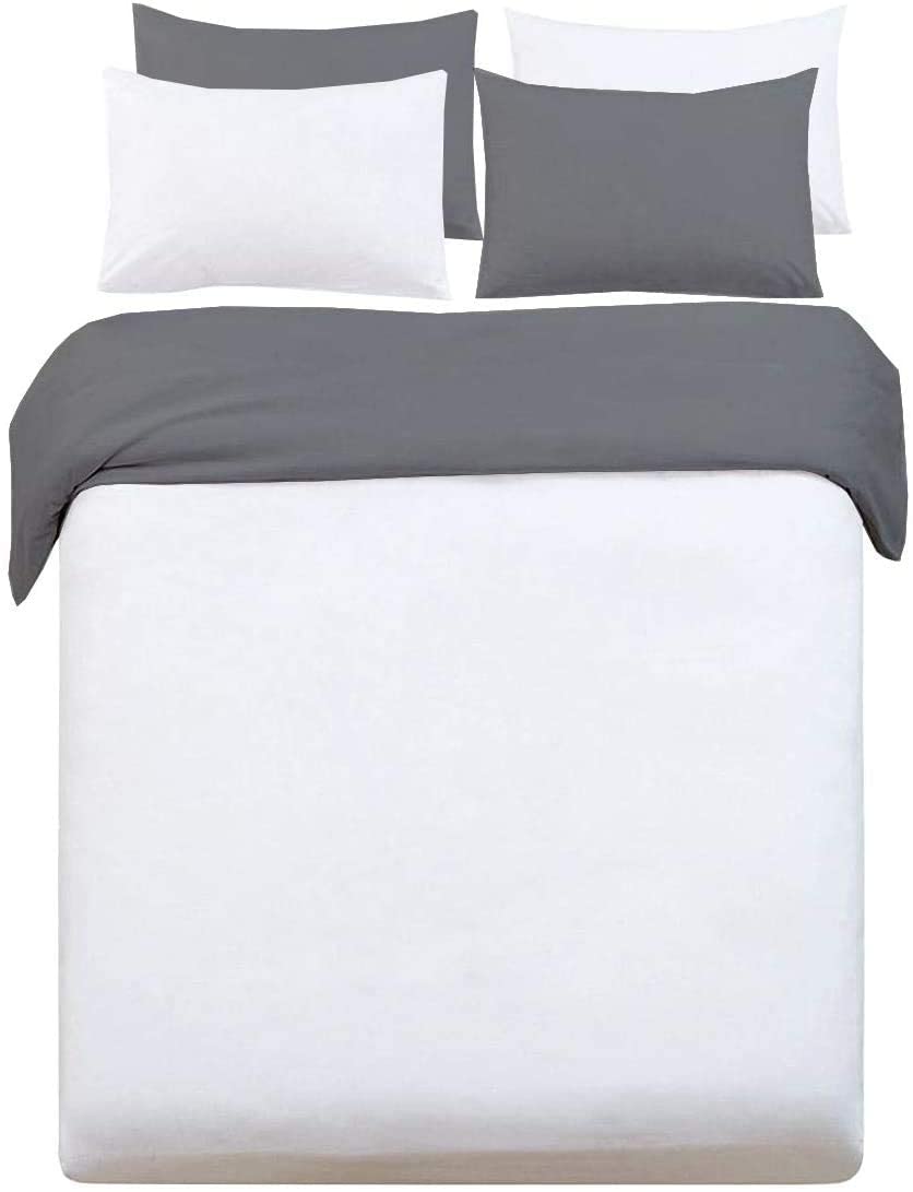eBeddy Linens 800 TC Ultra Silky Soft Egyptian Cotton Super King Plus 120x120 Size 3-Pieces Reversible Duvet Cover Set Hidden Zipper Closer & Corner Ties, White/Dark Grey