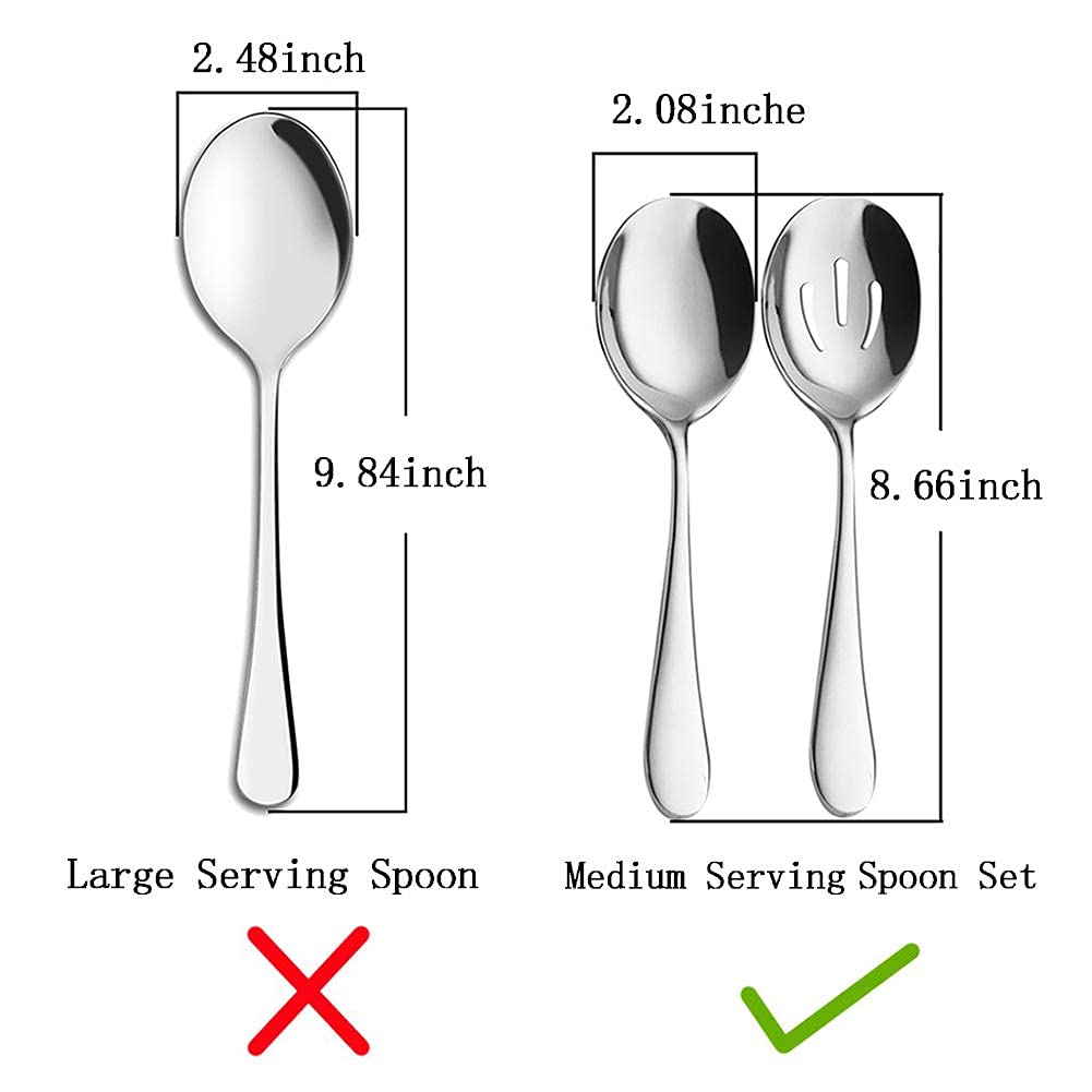 AYFDISHS 4-Piece Serving Spoons Set - Includes 2 Serving Spoons and 2 Slotted Spoons, Large Cutlery for Catering Buffet, Mirror Polished, Dishwasher Safe, 8.6 Inches