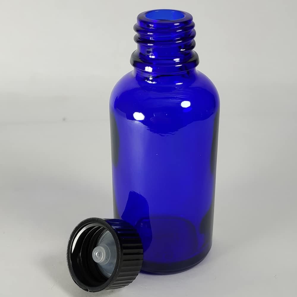 PIPIBA 24Pack 1oz(30ml) Boston Glass Bottle. Essential Oil Bottle With Lid. For Perfume, Aromatherapy, Lab Refillable Sample Vials (Blue)