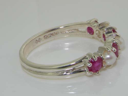 925 Sterling Silver Cultured Pearl & Ruby Womens Anniversary Ring - Size 8