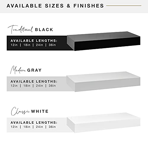 MCS Floating Shelf, Room Decor Wooden Shelf, Black, 12 x 4 Inch, Set of 2