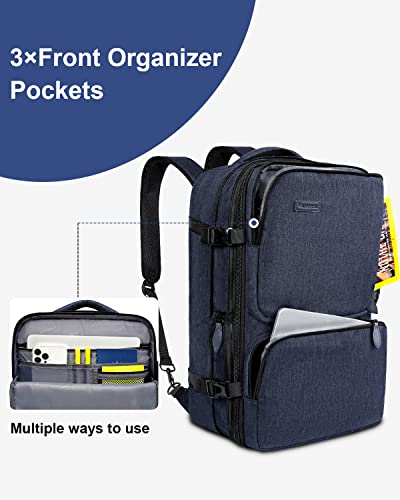 Carry on Backpack, Airline Approved 45L Travel Backpack with 3 Packing Cubes for Men Women, Water Resistant Expandable Overnight Weekender Luggage Daypack Suitcase Duffel Bag, Gift for Travelers, Blue