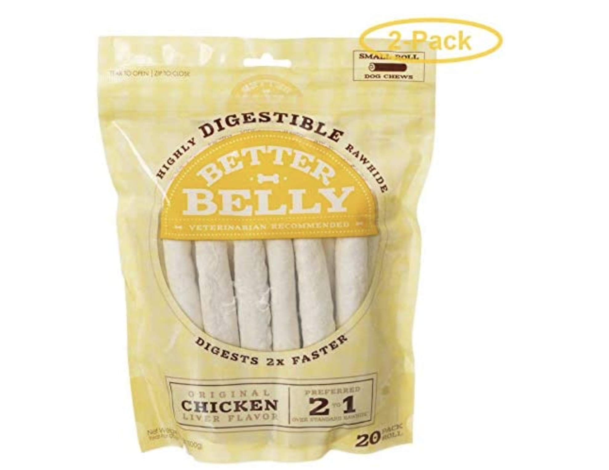 Better Belly Rawhide Chicken Liver Rolls - Small 20 Count - Pack of 2