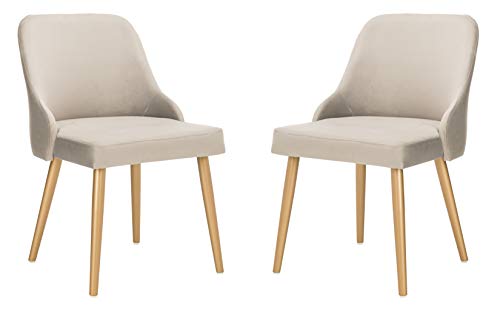 Safavieh Home Lulu Mid-Century Grey Velvet and Gold Dining Chair, Set of 2