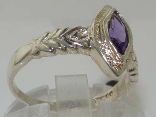 925 Sterling Silver Real Genuine Amethyst Womens Band Ring - Size 7
