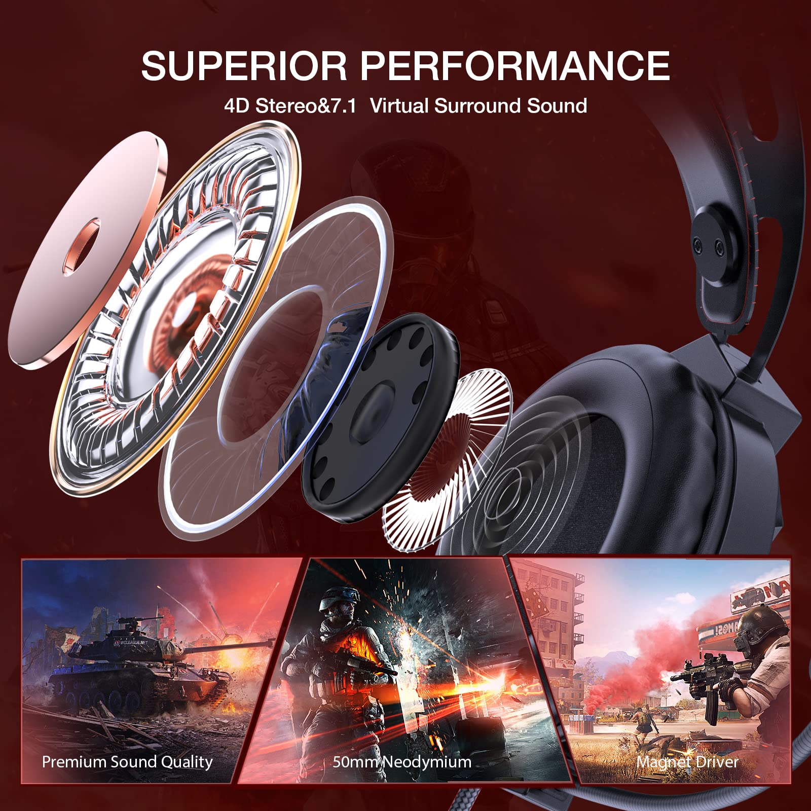 Ajsaki M180 Pro Retro Gaming Headsets, Stereo PlayStation 4 Headset with Microphone, Wired PC Headset with Noise Cancelling Mic, Over-Ear Gaming Headphones for PC/MAC/PS4/PS5/Nintendo Switch/Xbox One