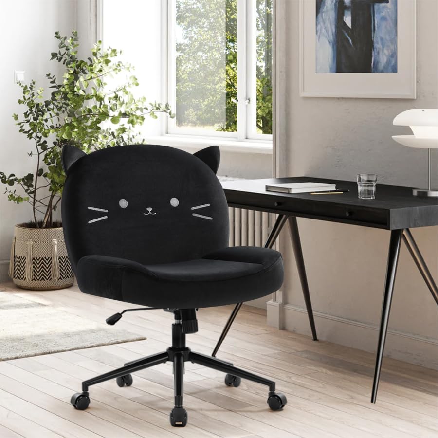 IWMH Armless Office Desk Chair with Wheels,Ergonomic Criss Cross Legged Computer Chair with Fabric Padded, Height Adjustable Wide Seat Vanity Chair,Mid Back Task Chair for Home, Bedroom (Black)