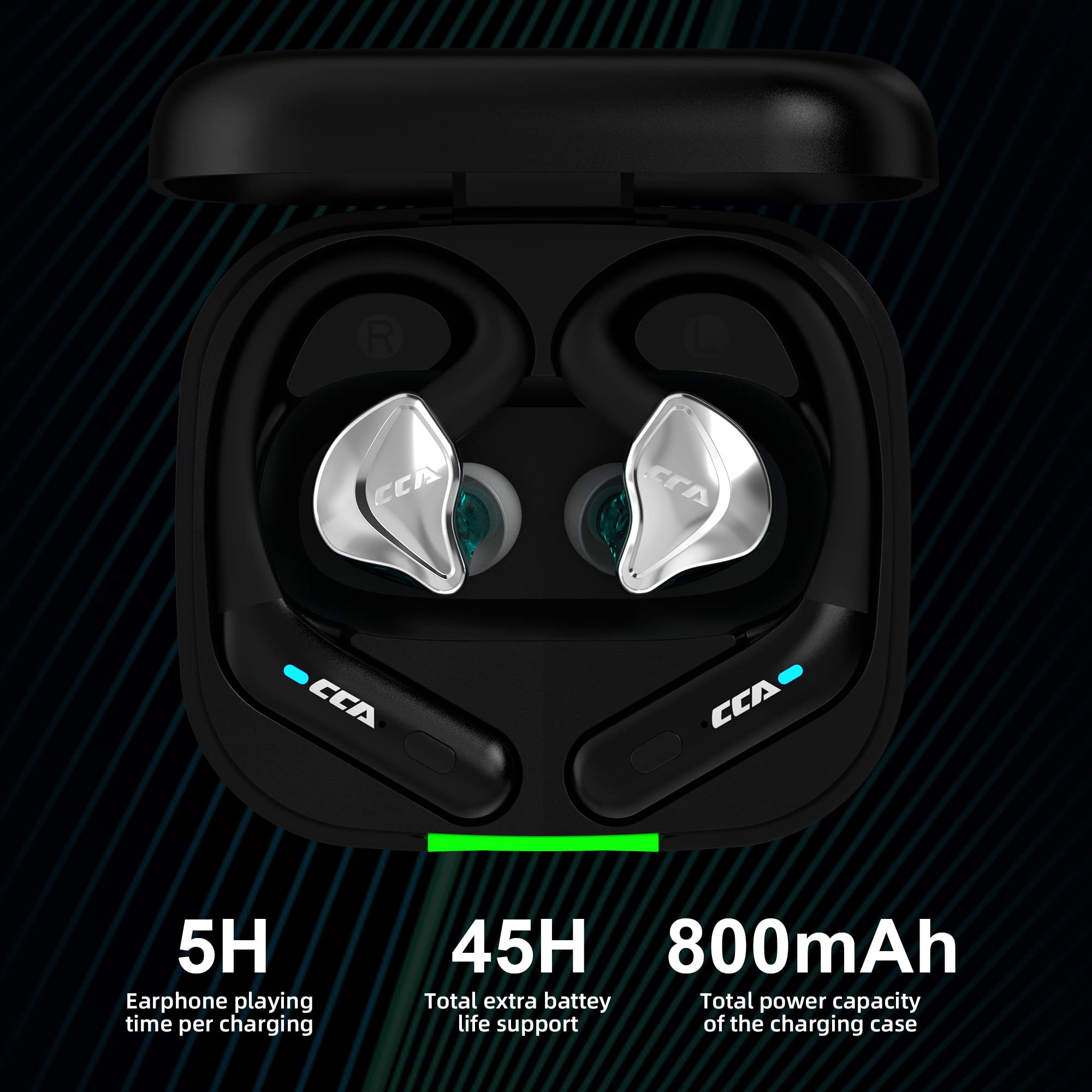 CCA BTX Bluetooth 5.2 Module IEM Bluetooth Adapter with Mic Waterproof Ear Hook Extra Long Battery Life Bluetooth Cable for KZ ZS10 PRO/ZSN Pro X/ZSN PRO/ZSN/AS16/ZAX/DQ6 CA16 /C12/CRA(C pin)