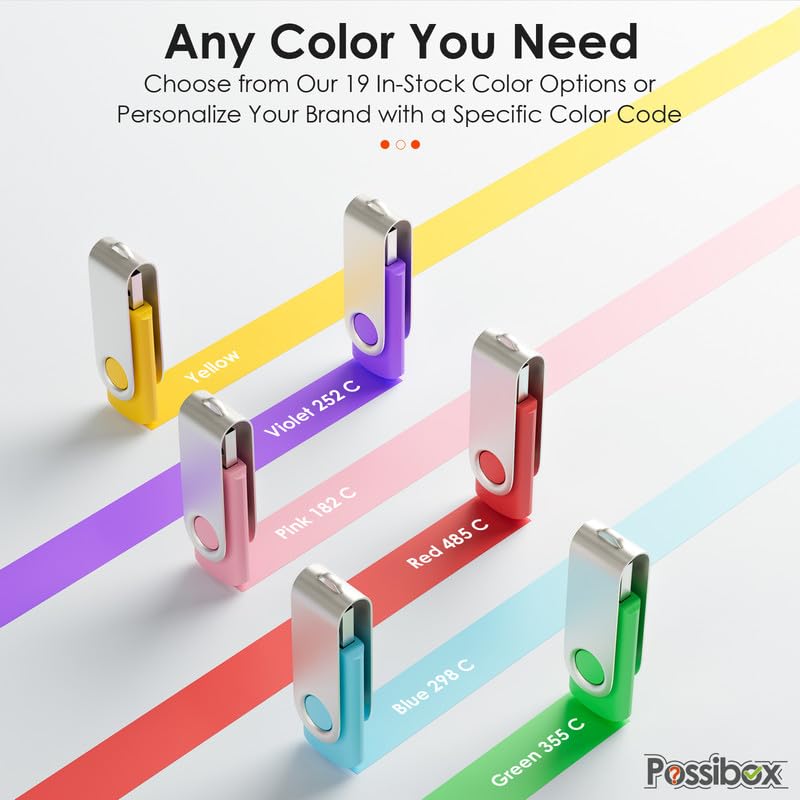 Possibox Custom Swivel USB Flash Drive 4GB Promotional Product Personalized with Your Logo - Bulk USB 2.0 - Customizable 50 Pack