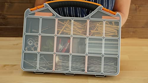 Massca Hardware Organizer box with dividers - 18 Compartments Small Parts Organizer with Accessible Hinged Lid - Durable Plastic Screw Organizer Store Nuts, Bolts, Screws, Nails, and Small Hardware