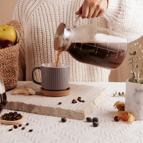 Pykal Glass Water Pitcher with Lid - 68 Oz - Heat Resistant Iced Tea or Coffee Jug with Handle and Lid - Borosilicate Pitchers for Hot or Cold Liquids - w/Free Brush