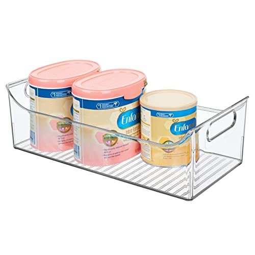 mDesign Portable Nursery Storage Plastic Baby Organizer Storage Caddy Bin w/Handles for Kids/Child Essentials - Holds Diapers, Wipes, Bottles, Baby Food - 16" Long - Ligne Collection - 2 Pack - Clear