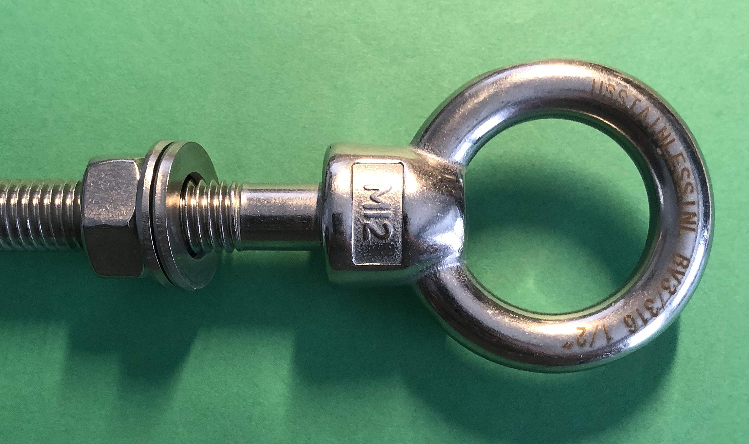 US STAINLESS Stainless Steel 316 (Shape Type 307) M12 Lifting Eye Bolt 12mm x 120mm Marine Grade Pitch of 1.75