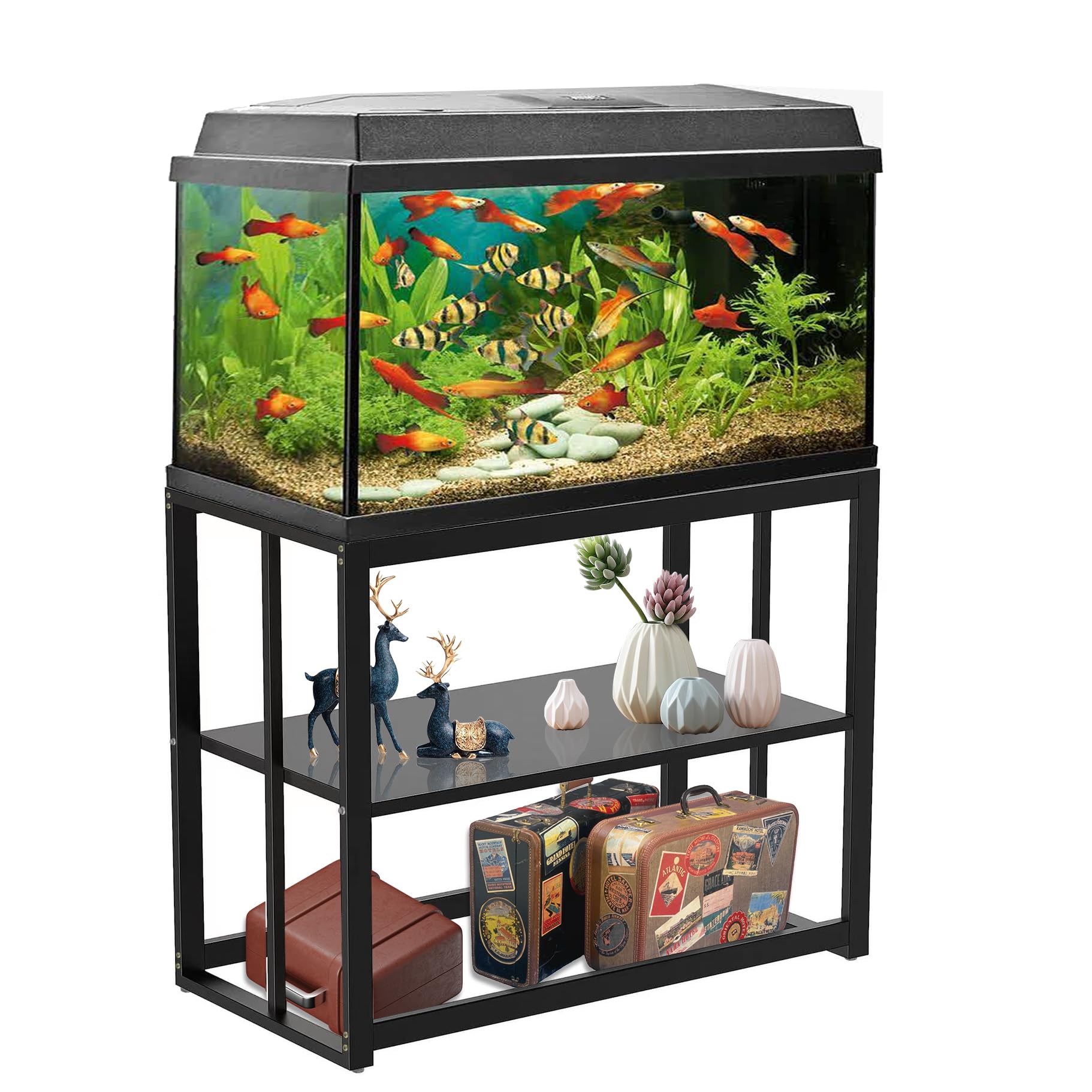 Akenow Fish Tank Stand 40 Gallon,Turtle Tank, Double Layer Metal Aquarium Stand with Storage, Turtle Tank/Reptile Terrariums 36.4" x 18.5" x 29.1"