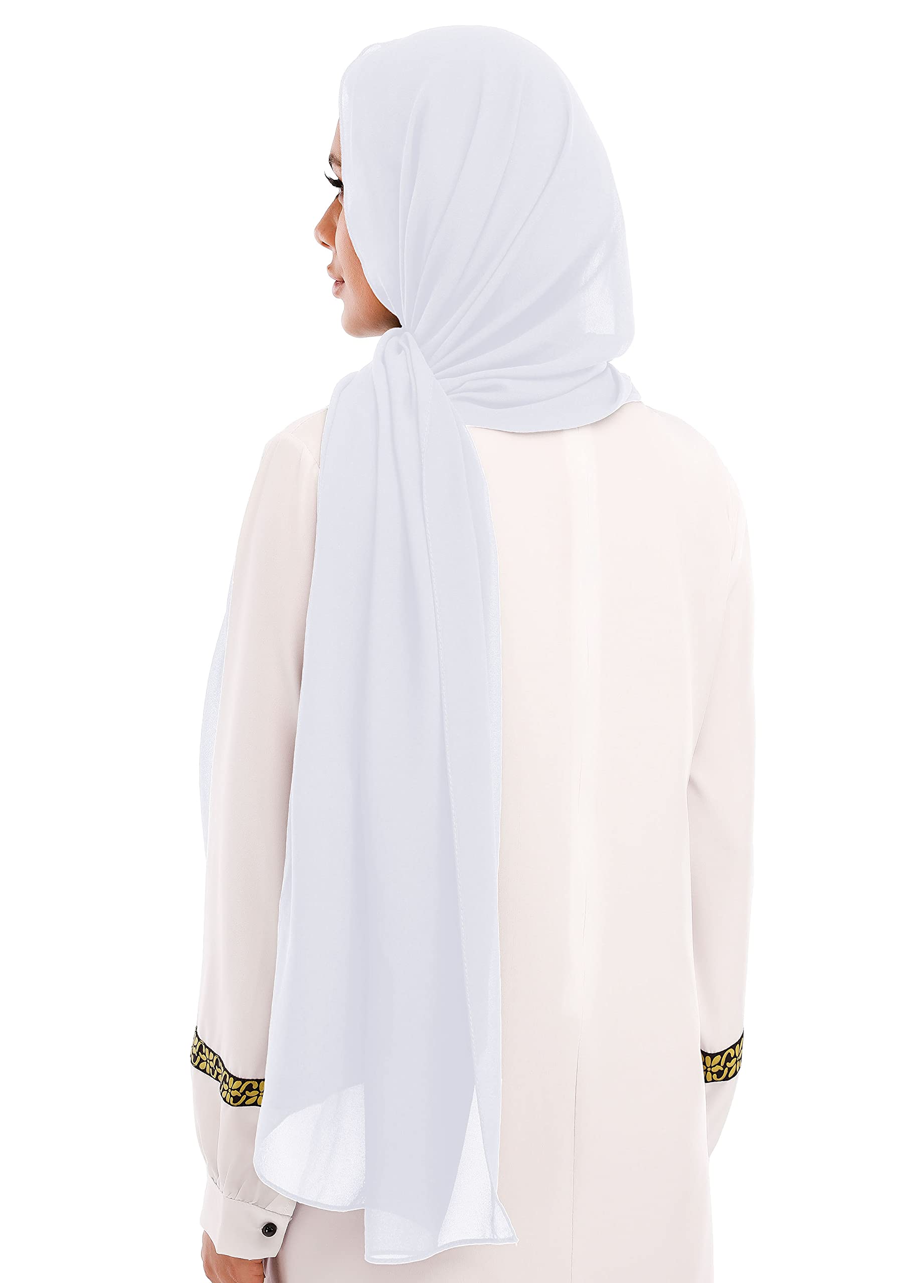 Abetteric Womens Bubble Chiffon Scarf Fashion Hijab Solid Color Muslim Shawl Instant Wraps White OS