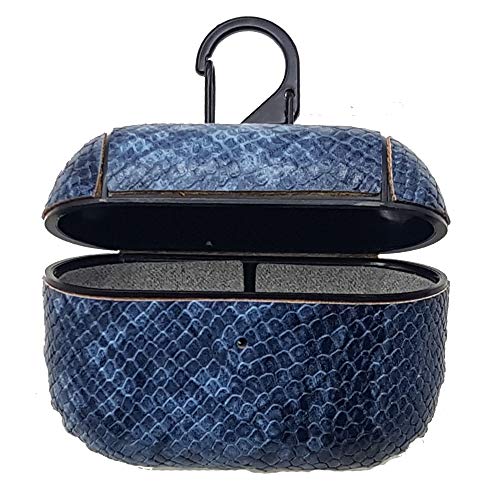 Seadream Snake Skin Pattern Shock Absorbent PC Texture PU Leather Skin with Keychain Compatible for AirPods Pro Case (Blue)