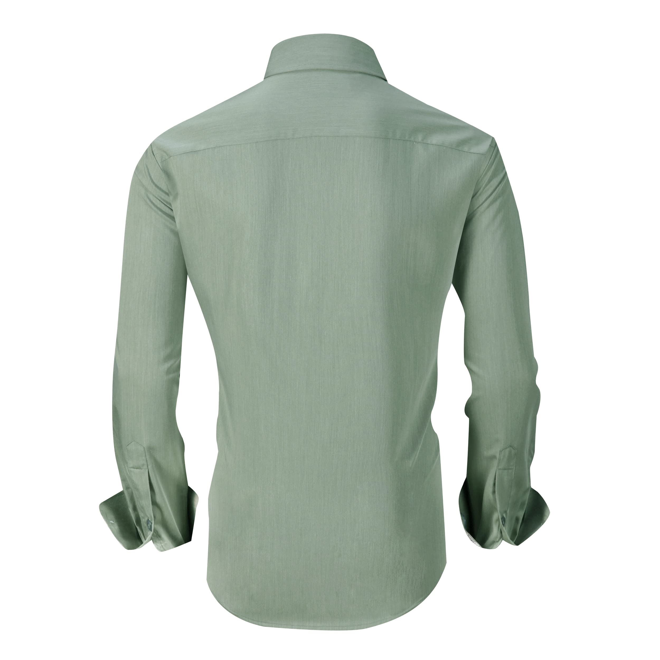 Alex Vando Mens Dress Shirts Wrinkle Free Regular Fit Stretch Rayon Button Down Shirt,Olivine,XL