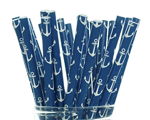 Anchor Sailing Straws (25 Pack) - Navy Blue Sea Anchors Paper Straws, Sailor & Nautical Party Supplies, Ahoy Matey Drinking Straws