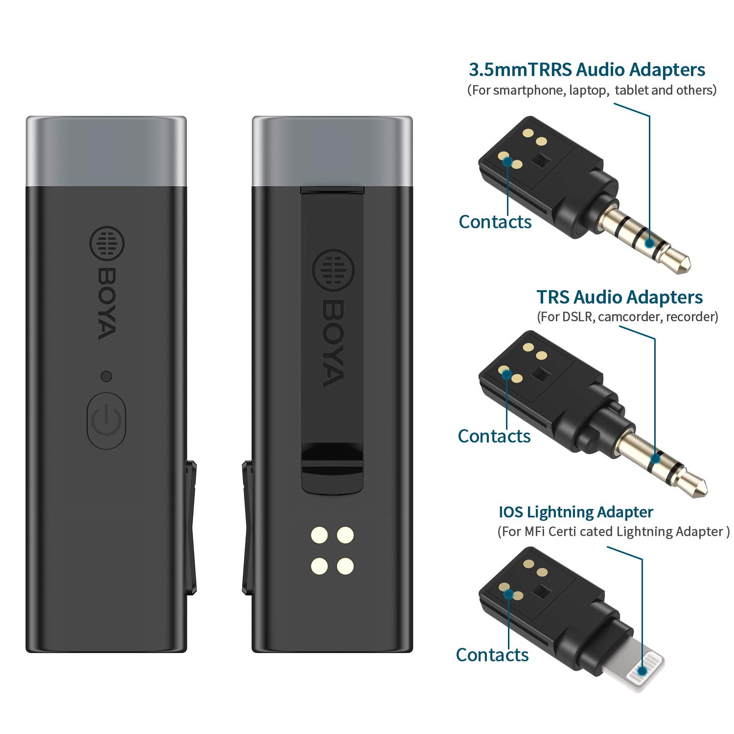 BOYA Wireless Lavalier Microphone System for iPhone Livestream, 2.4GHz Mic with Buit-in Battery & Charging Case for iPad, Tablets, DSLR Camera, Camcoder, Home Video Recording Vlog Interview