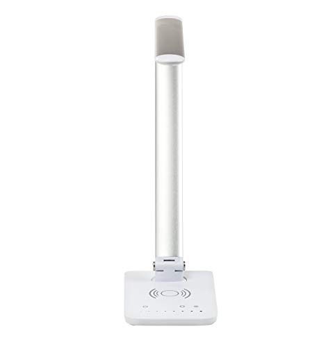 Safco Products 1009SL, Pivoting Neck, Built-in Wireless, USB Port Vamp LED Lamp with Charging Pad, Silver, 16" D x 5" W x 16.75" H