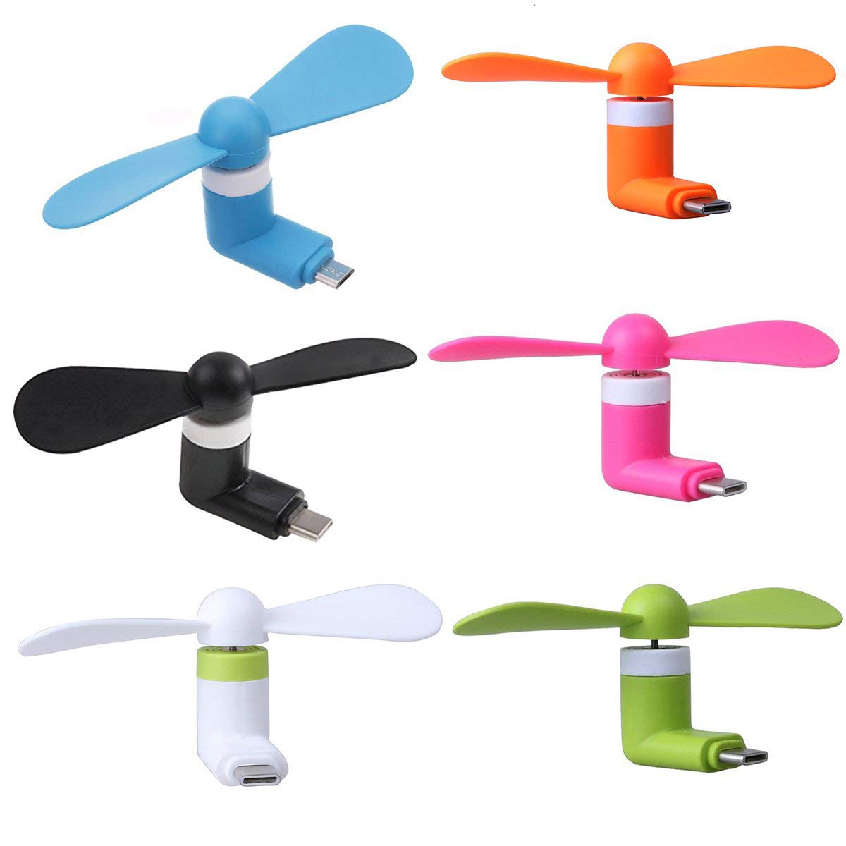 Akiimy 6 Packs USB Type C Mini Fan for Cell Phones Portable Mini USB Fan Handheld Personal Fan Compatible with Samsung Galaxy Note 9/Galaxy S10 Plus/S9/S8/One Plus/Google Nexus