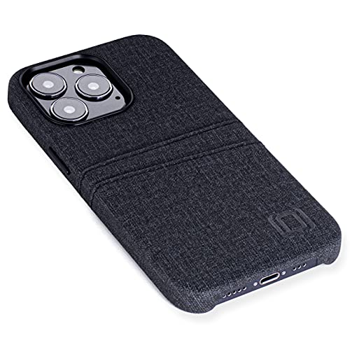 Dockem Wallet Case for iPhone 13 Pro with Built-in Metal Plate for Magnetic Mounting & 2 Credit Card Holder Pockets: Luxe M2, Canvas Style Synthetic Leather (6.1" iPhone 13 Pro, Black)