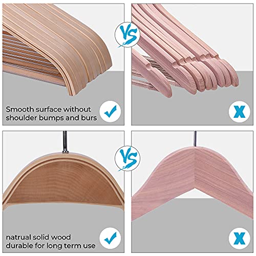 JS HANGER Wooden Coat Hangers, 10 Pack Light Weight Wood Coat/Suit Hangers with Non-Slip Pant Bar, Natural Finish