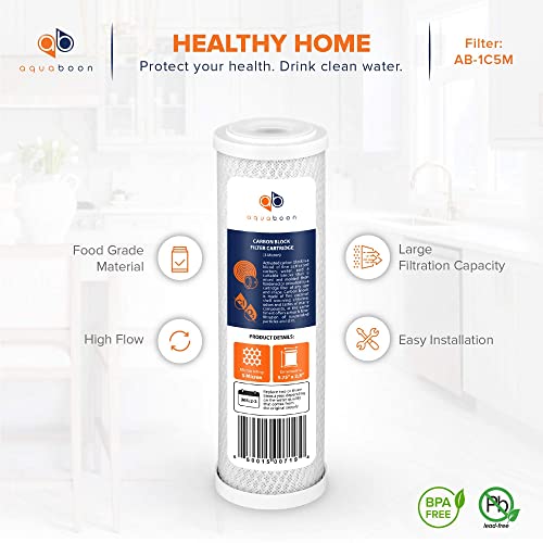 Aquaboon Coconut Shell Water Filter Cartridge | Activated Carbon Block CTO | Universal 5 Micron 10 inch Cartridge | Compatible with DWC30001, WFPFC8002, FXWTC, WHEF-WHWC, WHKF-WHWC 6-PACK