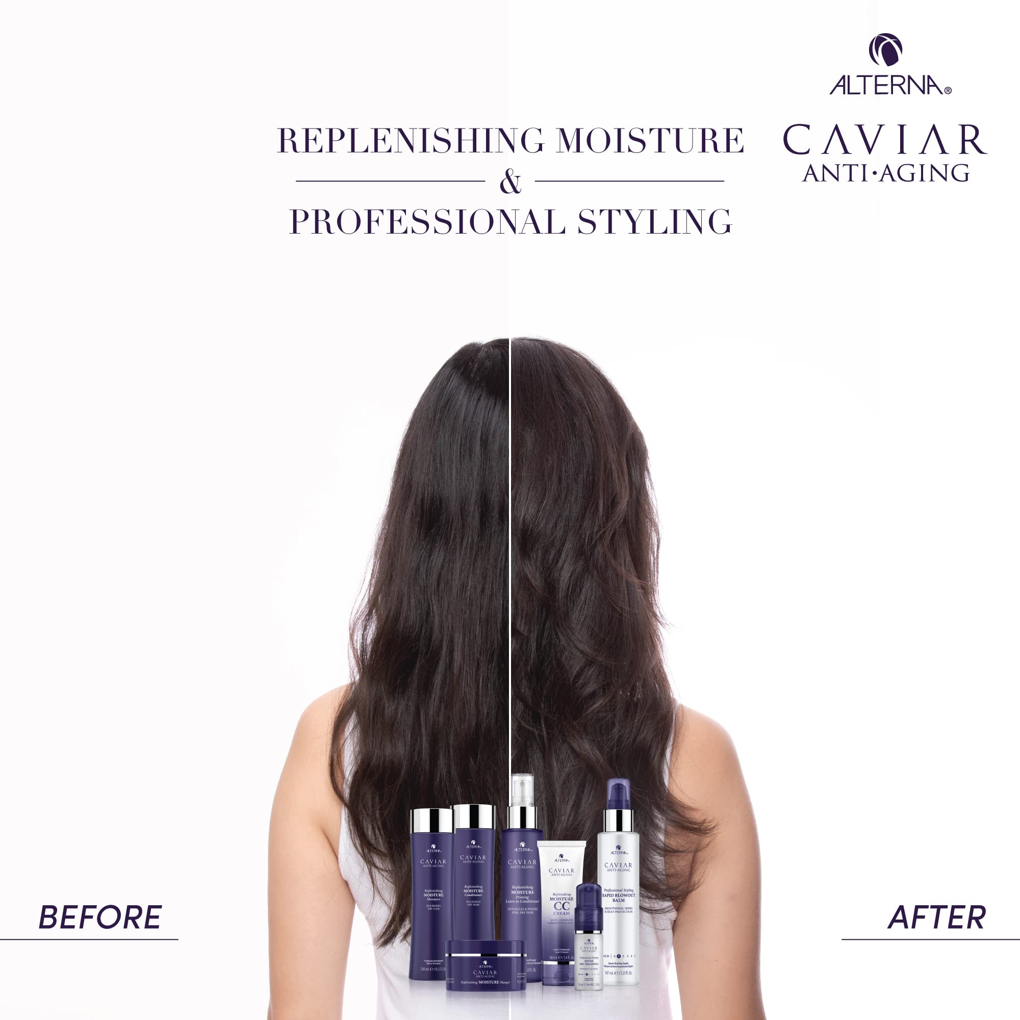 Alterna Caviar Anti-Aging Replenishing Moisture Shampoo, Conditioner, CC Cream Regimen Starter Set | Protects, Restores & Hydrates | Sulfate Free